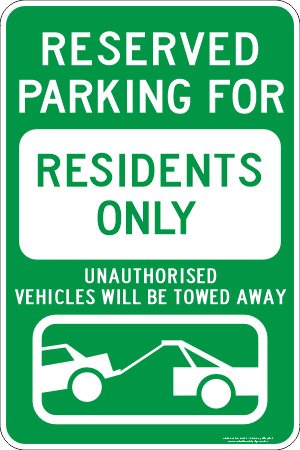 Reserved Parking For Residents Only - Australian Safety Signs