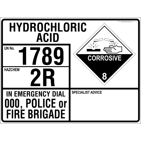 EMERGENCY INFORMATION PANEL - HYDROCHLORIC ACID - Australian Safety Signs