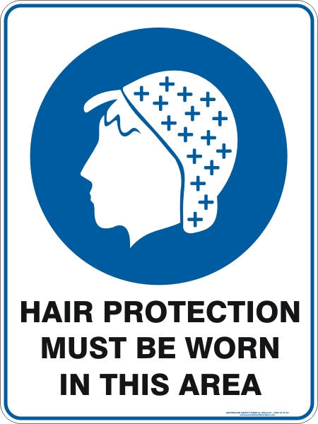 HAIR PROTECTION MUST BE WORN IN THIS AREA - Australian Safety Signs