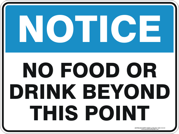 NO FOOD OR DRINK BEYOND THIS POINT - Australian Safety Signs